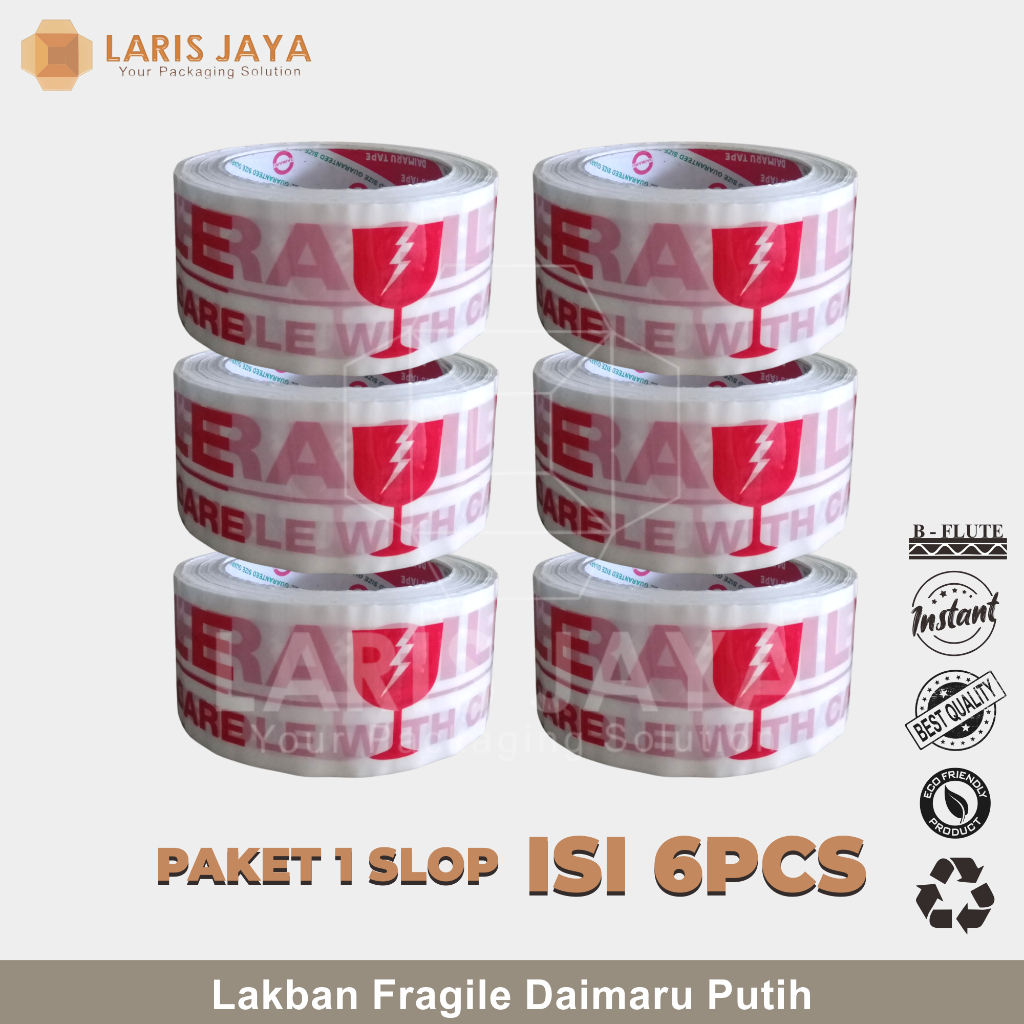 Jual Paket Lakban Fragile Putih 1 Slop Isi 6 Lakban Isolasi Selotip ...