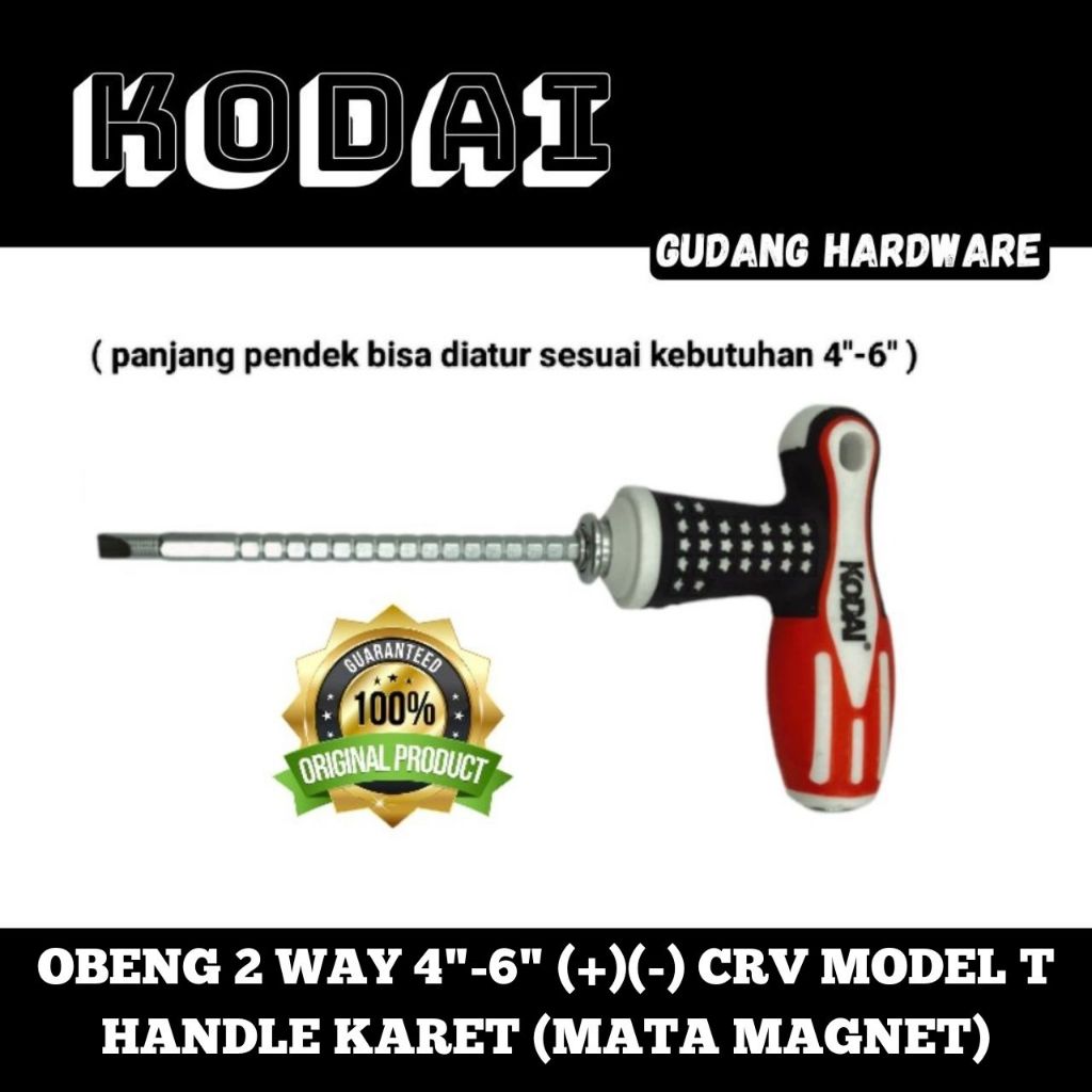 Jual kodai obeng model T 2way (+)(-) handle karet mata magnet | Shopee ...