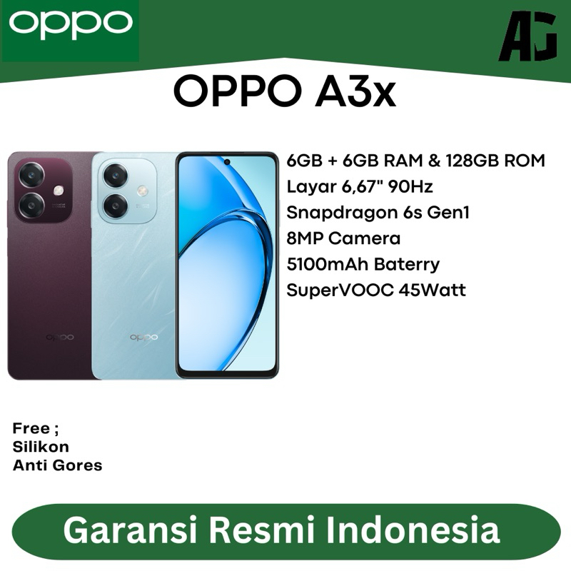 Jual Oppo A3x Ram 6GB + 6GB & Rom 128GB Indonesia | Merah Biru | Shopee ...