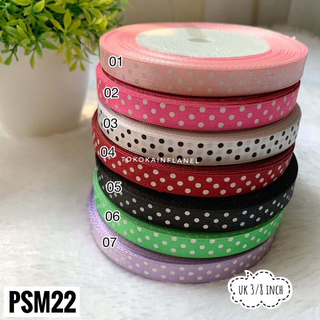 Jual PSM22 Pita Satin Motif Polkadot Kecil 3/8 Inch (Per Roll 20 Yard ...