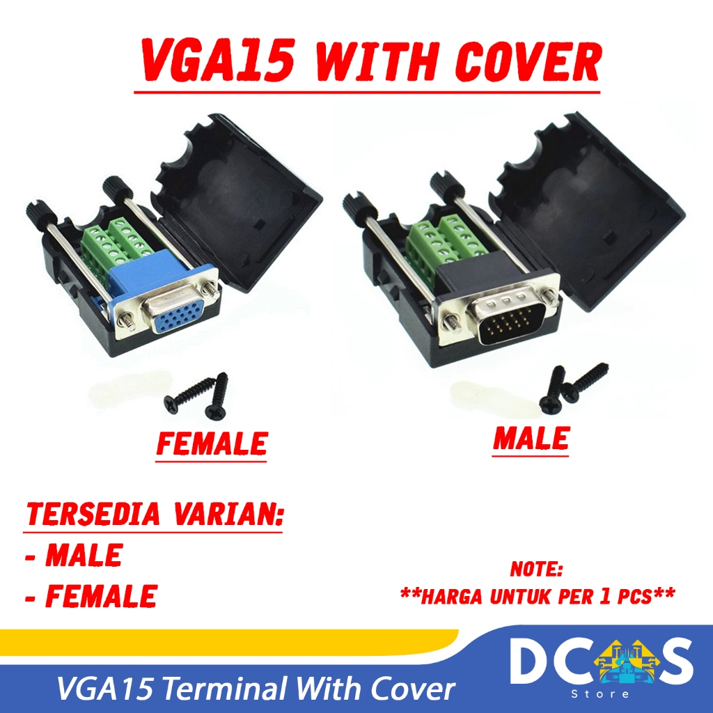 Jual VGA 15 Pin Terminal With Cover Male / Female / VGA Terminal 15Pin ...