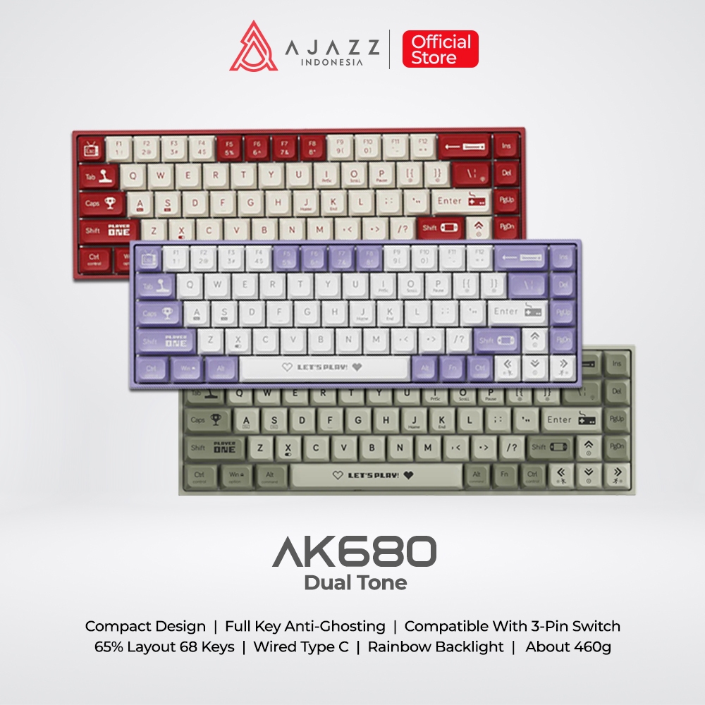 Jual Ajazz AK680 Dual Tone 65% Mechanical Gaming Keyboard Wired Rainbow ...