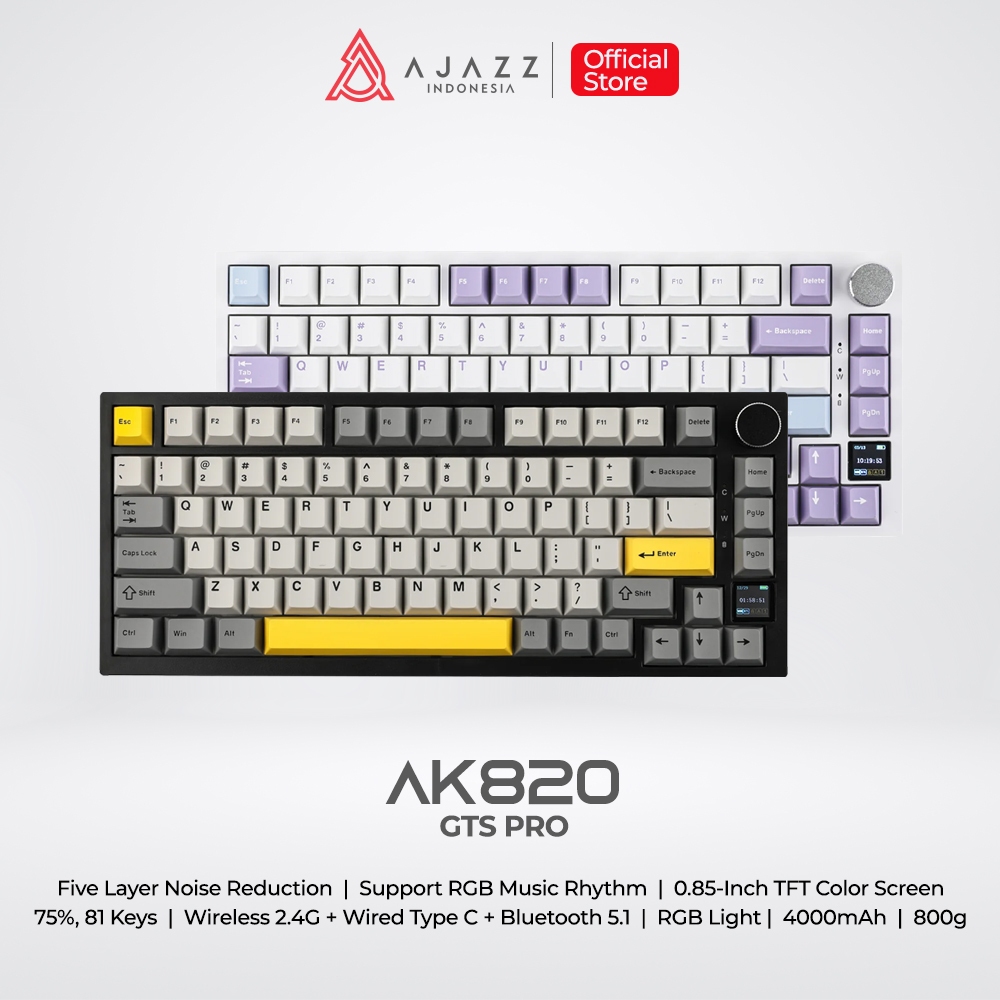 Jual Ajazz AK820 GTS PRO 75% Keyboard Gaming Mechanical Wireless 3-Mode RGB Hotswappable 5 pin ...
