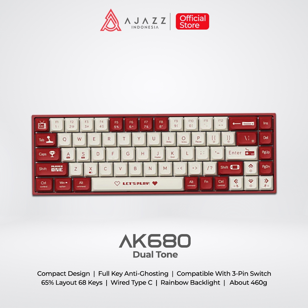 Jual Ajazz AK680 Three Tone 65% Mechanical Keyboard Dual Mode No Light ...