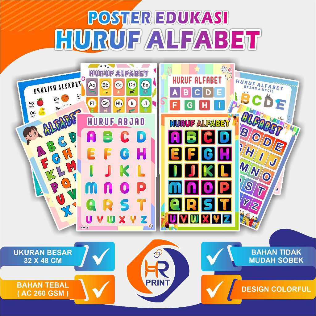 Jual Poster Edukasi HURUF ABJAD ALFABET - Poster Huruf Alfabet -Belajar ...