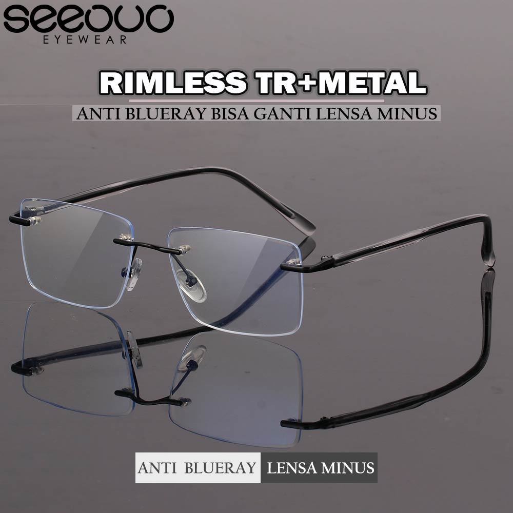 Jual Seeouo Kacamata Antiradiasi Blueray Rimless Fashion Stylish Kotak Metal+TR90 Simple Ringan ...