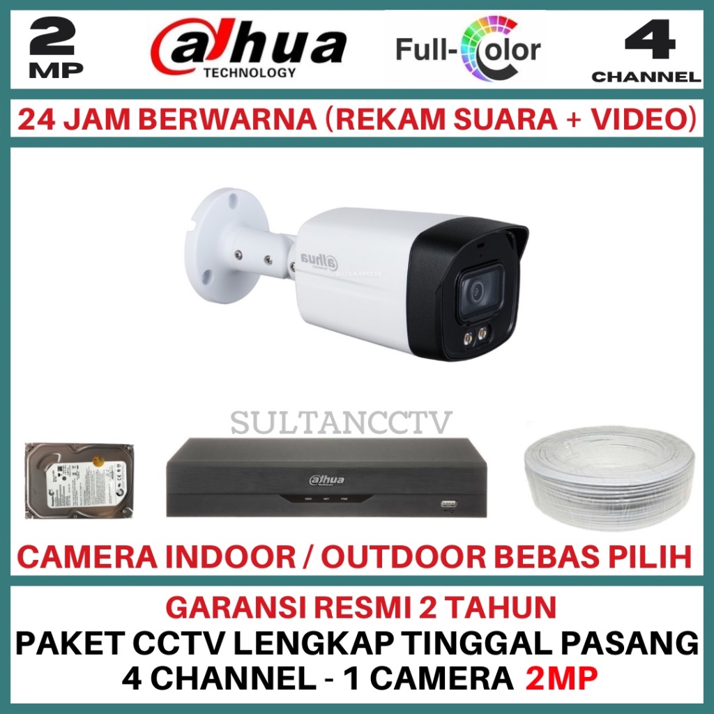 Jual Paket Cctv Dahua 2mp Colorvu Colorful 4 Channel 1 Camera Kamera ...