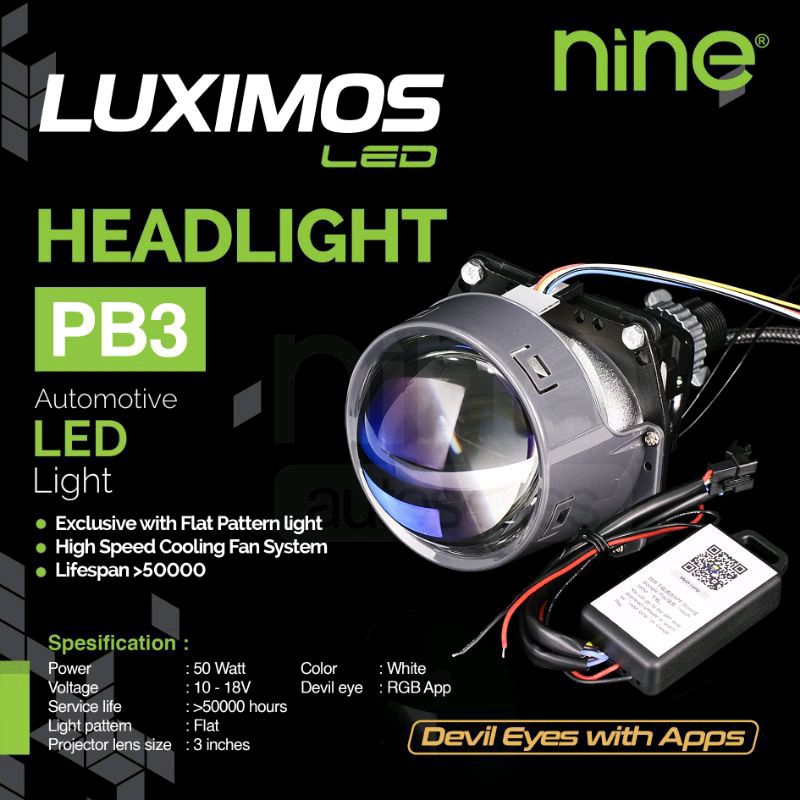 Jual LAMPU PROJECTOR BILED PB3 LUXIMOS NINE 3 INCH BLUE LENS RGB PAKET ...