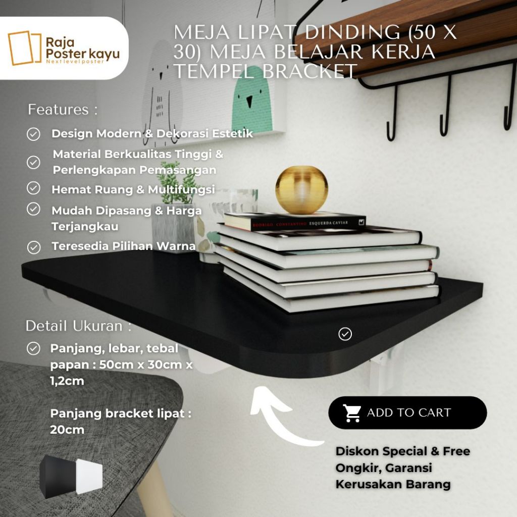 Jual Meja Lipat Dinding 50 x 30 Meja Belajar Kerja Tempel Bracket ...
