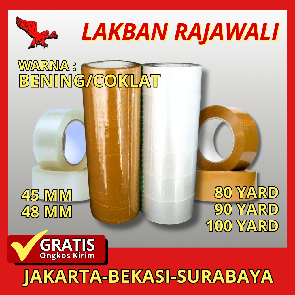 Jual Lakban bening & coklat, lakban packing45cm.48cm 80 yard,90 yard,100 yard full meter ...