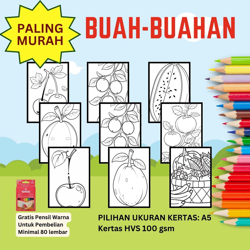 Jual Kertas Mewarnai Ukuran A5 / GAMBAR MEWARNAI / COLORING BOOK / Buah ...