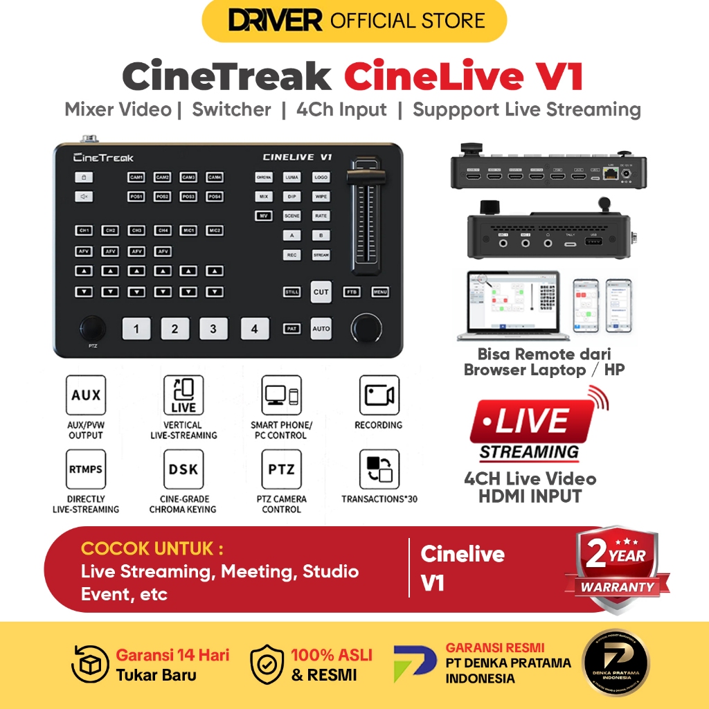 Jual Cinetreak Cinelive V1 Live Streaming 4 Channel Video Mixer ...