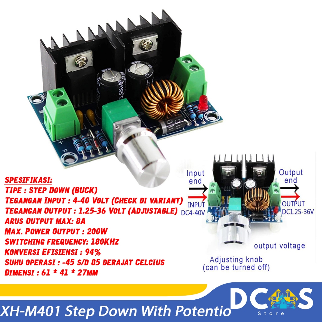 Jual XH-M401 XL4016 Step Down With Potentio 8A DC-DC Buck Converter 1.3-36V | Shopee Indonesia