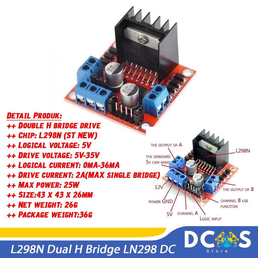 Jual L298N Dual H Bridge LN298 DC Stepper Motor Drive Controller ...