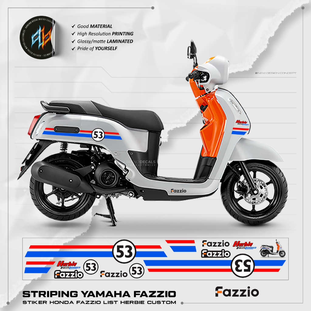 Jual STRIPING FAZZIO LIST HERBIE / STIKER MOTOR YAMAHA FAZZIO GRAFIS SIMPEL BLOK PUTIH ...