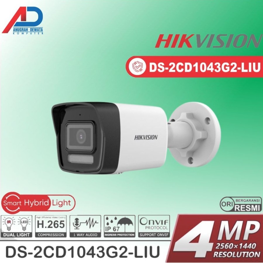 Jual IP CAMERA HIKVISION 4MP OUTDOOR DUAL LIGHT AUDIO DS-2CD1043G2-LIU | Shopee Indonesia