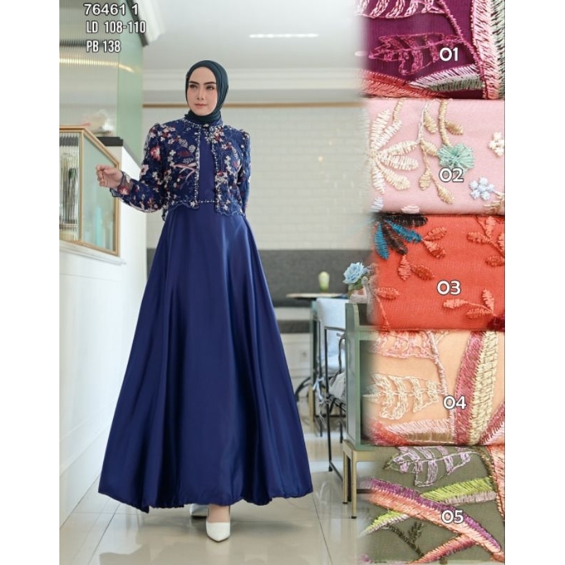Jual gamis dress Lora set inner auter bunga bunga mix satin Wanita Muslim Mewah Pesta Kondangan ...