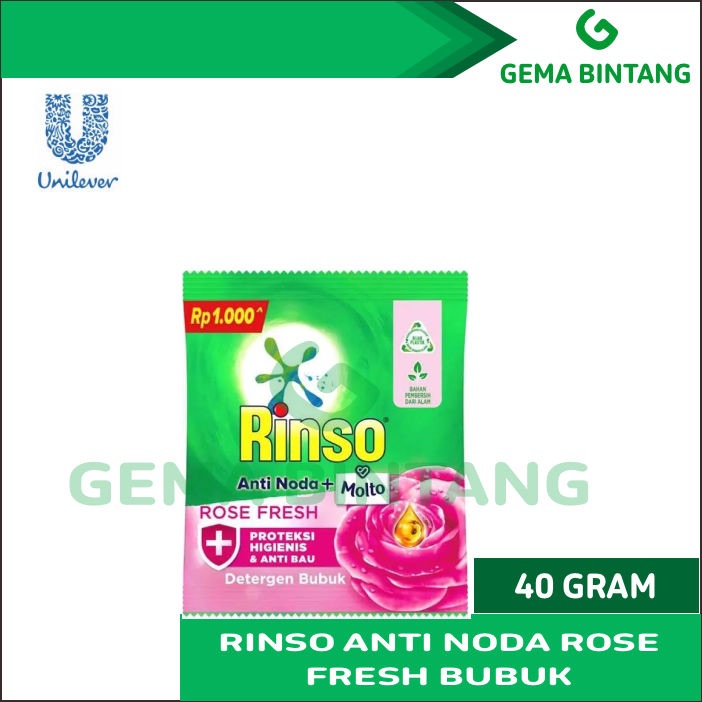 Jual Rinso Anti Stain + Molto Rose Fresh Detergent Powder 6 Sachet 40 G ...