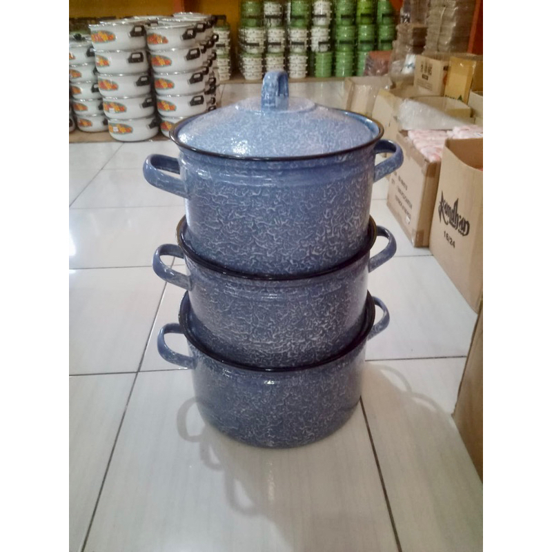 Jual Panci blirik lurik biru enamel jadul ukuran 26cm 28cm dan 30cm ...