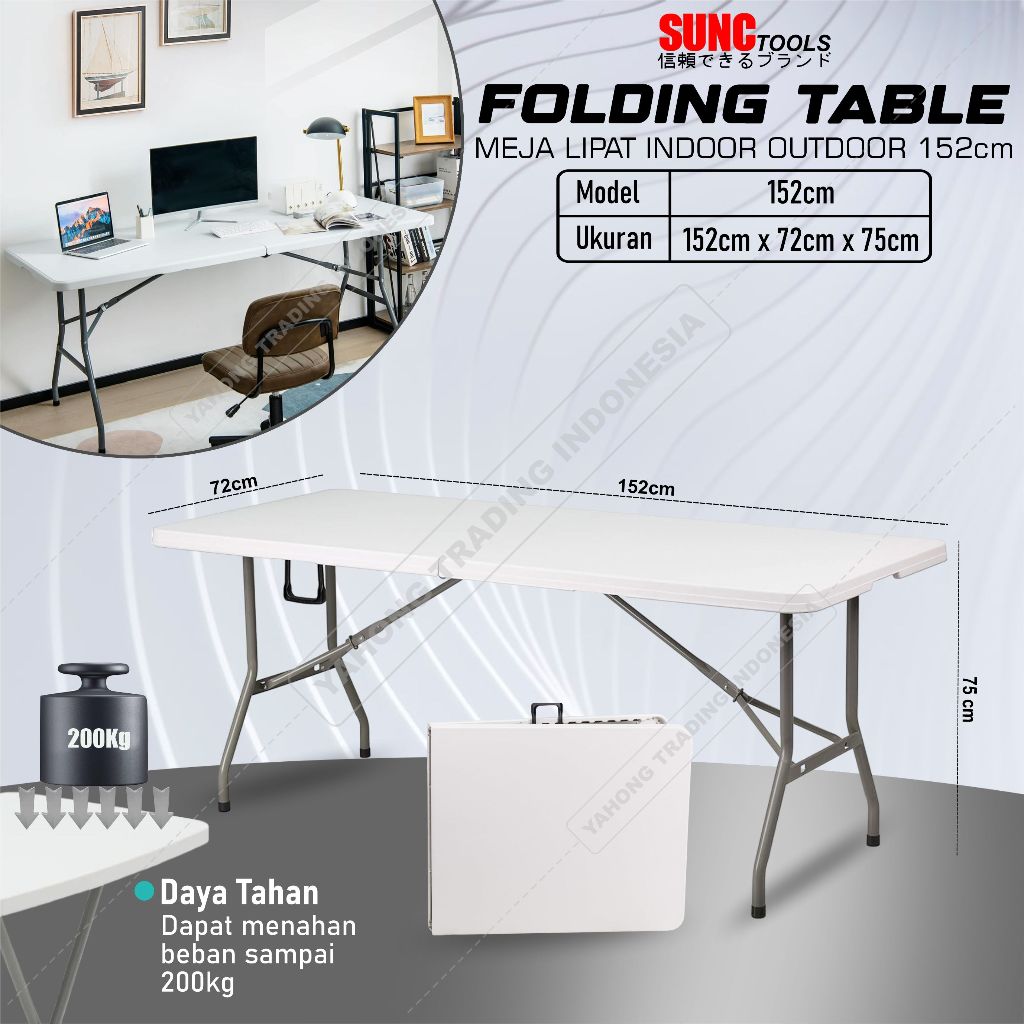 Jual Meja Lipat Folding Table 152cm Meja Portable Meja Makan Belajar Komputer Laptop Serbaguna ...