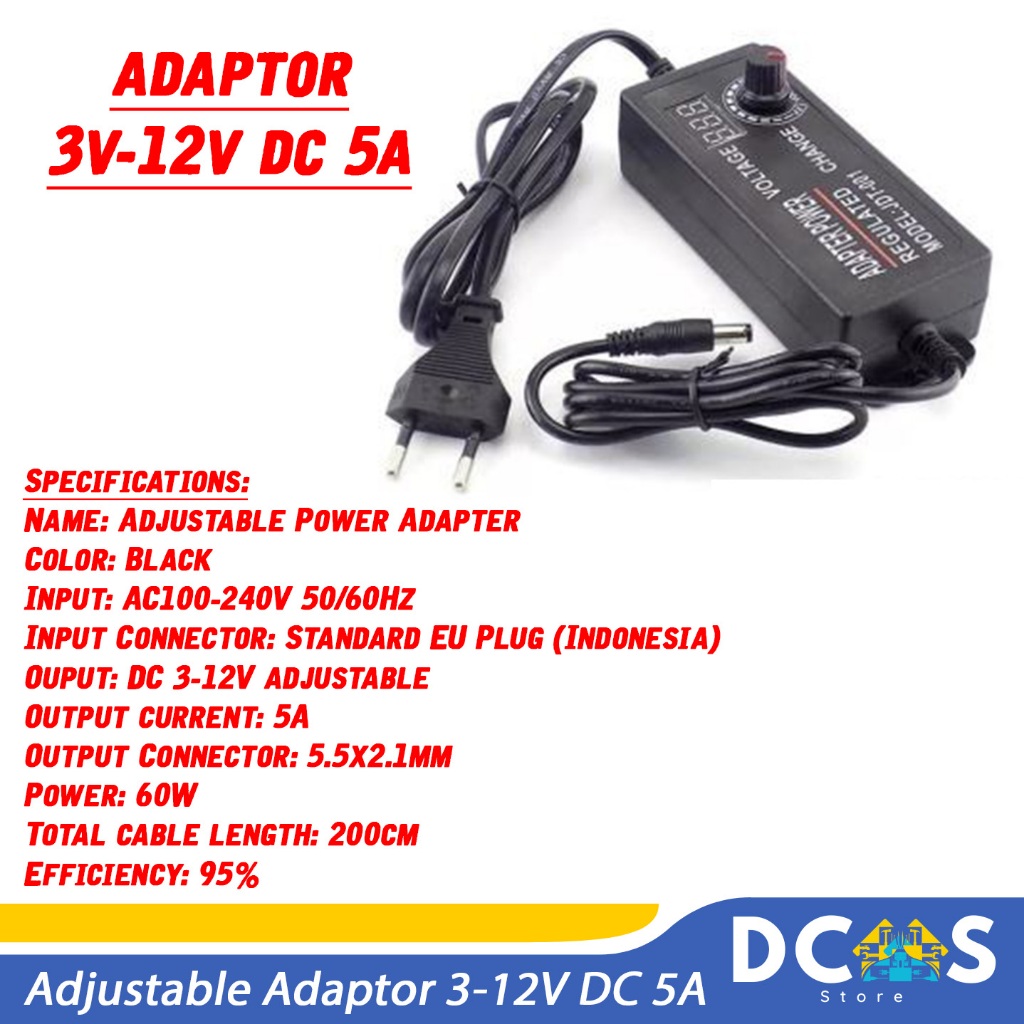 Jual Adjustable Adaptor 3-12V DC 5A Power Supply Dengan Display ...