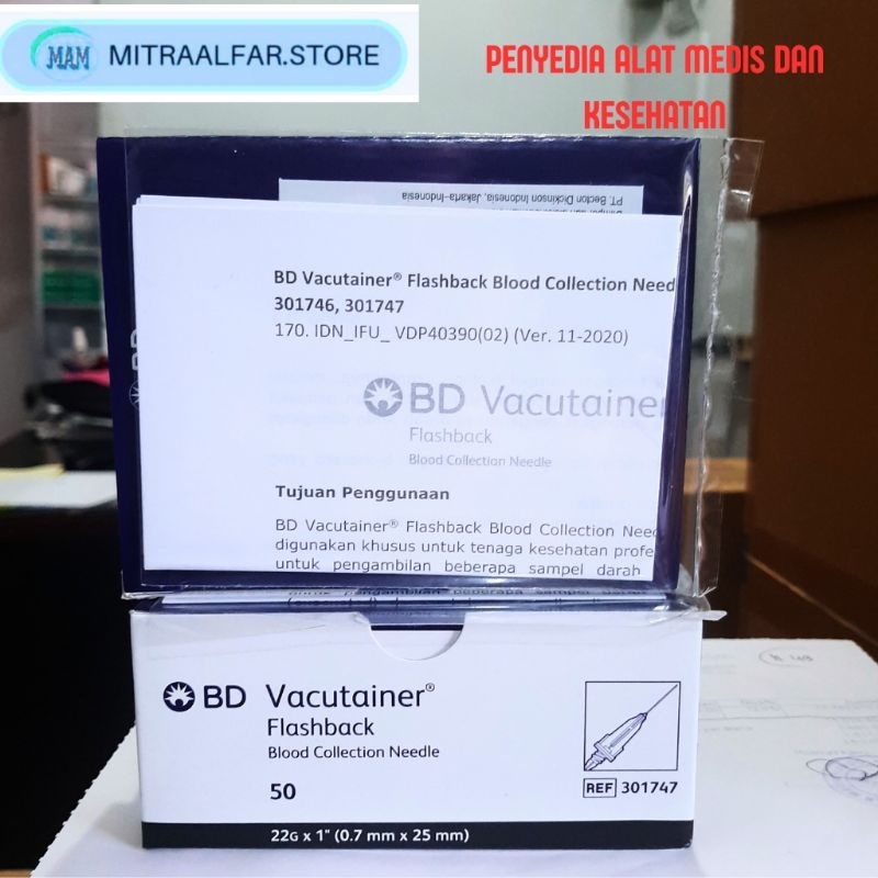 Jual BD Vacutainer Needle Flashback Jarum Needle No 22g isi 50pcs ...
