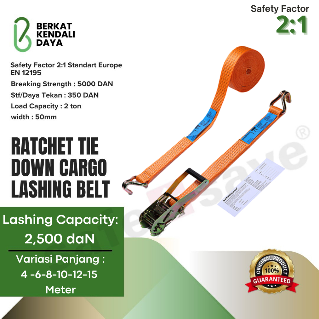 Jual Tali Pengikat Barang Cargo Ratchet Tie Down Lashing Belt Safe+Save ...