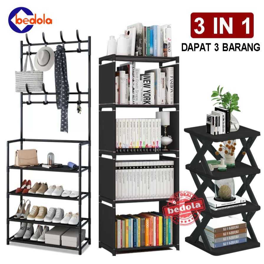 Jual Combo 3 in 1 (COD) rak sepatu hanger mutifunsi + rak buku 4 susun ...