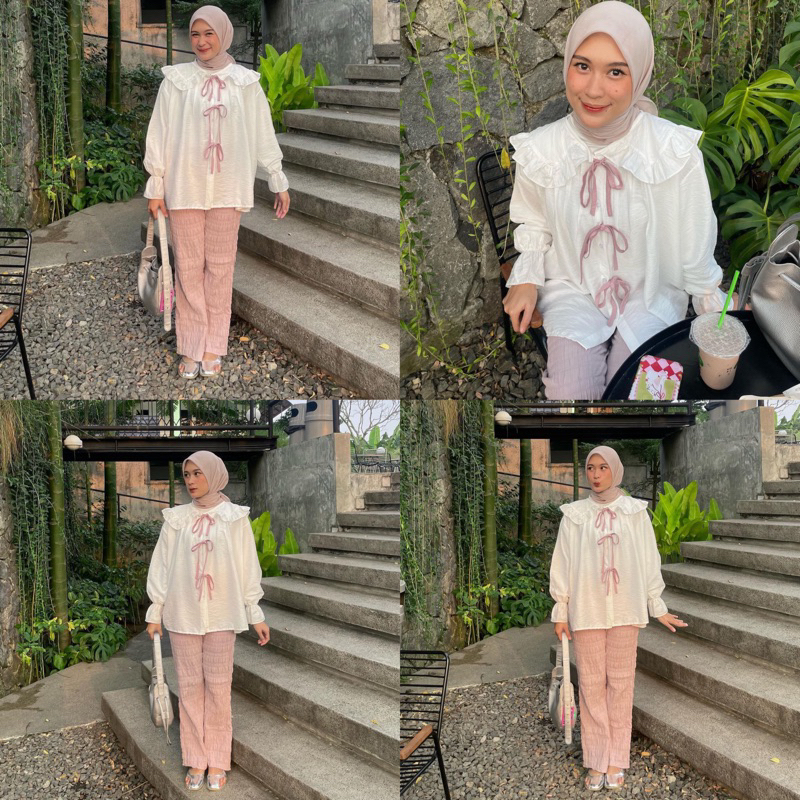 Jual Blouse Coquette Ribbon Pololinen/blouse korean/blouse kekinian ...
