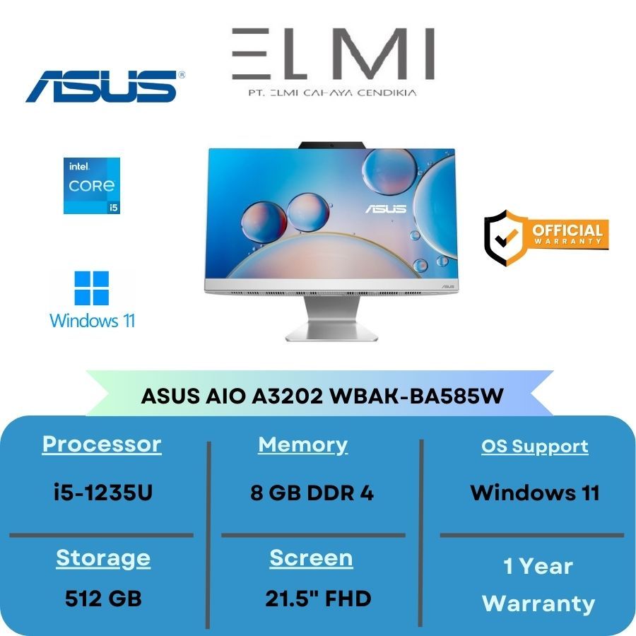 Jual ASUS AIO A3202-wbak-ba585w i5-1235U 8GB 512GB 21.5" W11 White ...