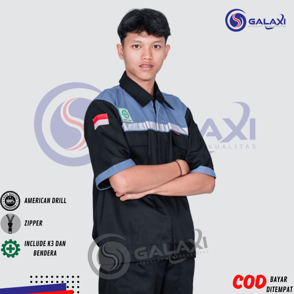 Jual WEARPACK ATASAN WARNA HITAM KOMBINASI LENGAN PENDEK SERAGAM KERJA ...