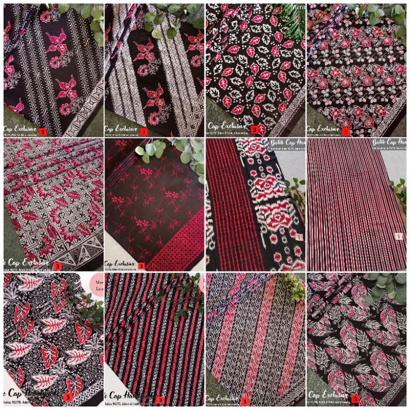 Jual Kain Batik Cap Warna Merah Maroon hitam 2x1meter Batik Kontemporer ...