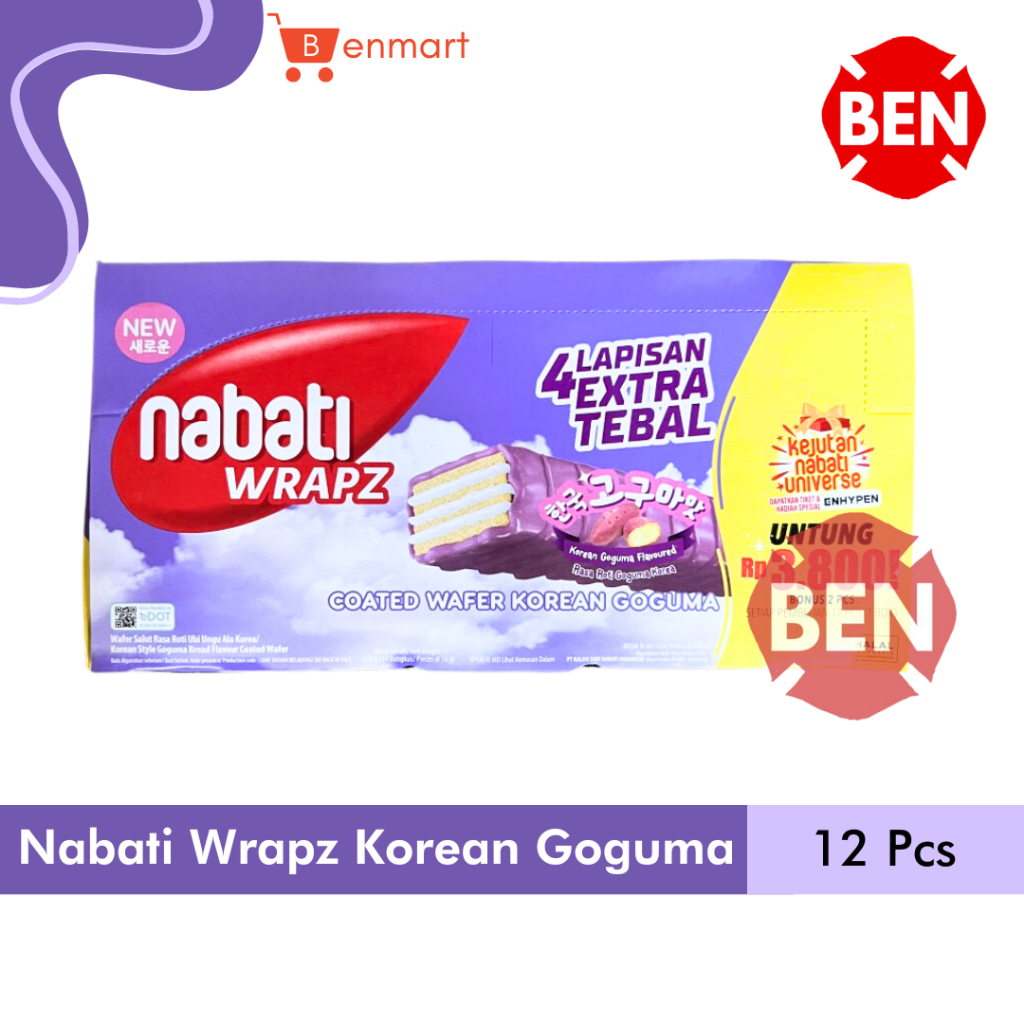 Jual Nabati Wrapz KOREAN GOGUMA 1 Pak Box 12 Pcs Wafer Coated Roti Ubi Ungu Korea | Shopee Indonesia