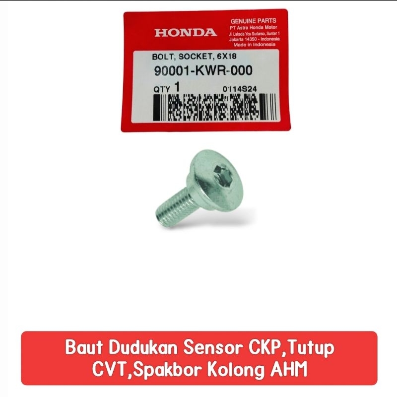 Jual AHM 90001-KWR-000 Bolt Socket 6x18 Baut Sensor CKP Matic,Tutup CVT ...