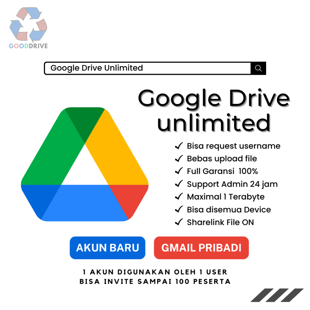Jual Google Drive Unlimited Storage Lifetime Bergaransi Resmi Gdrive ...