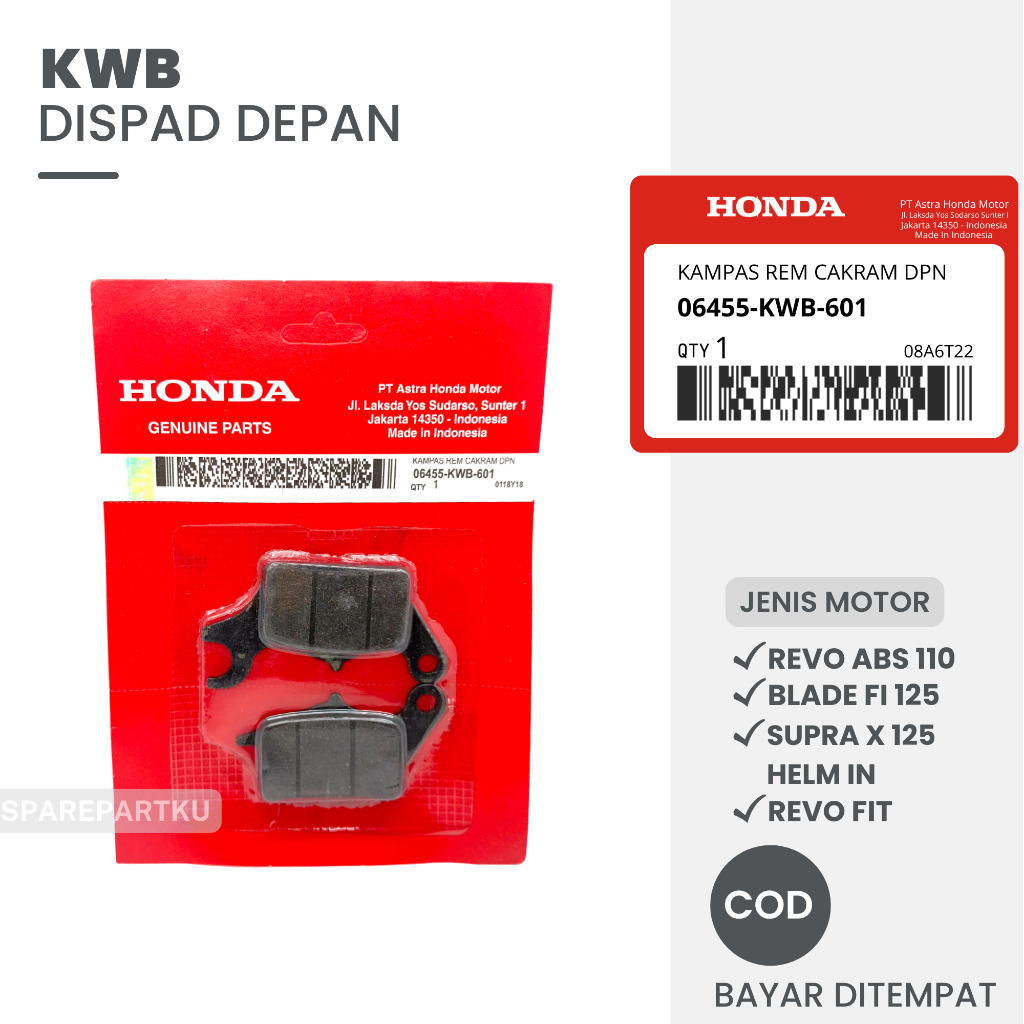 Jual KWB DISPAD DEPAN HONDA, BLADE FI 125, REVO ABS 110, SUPRA X 125 ...
