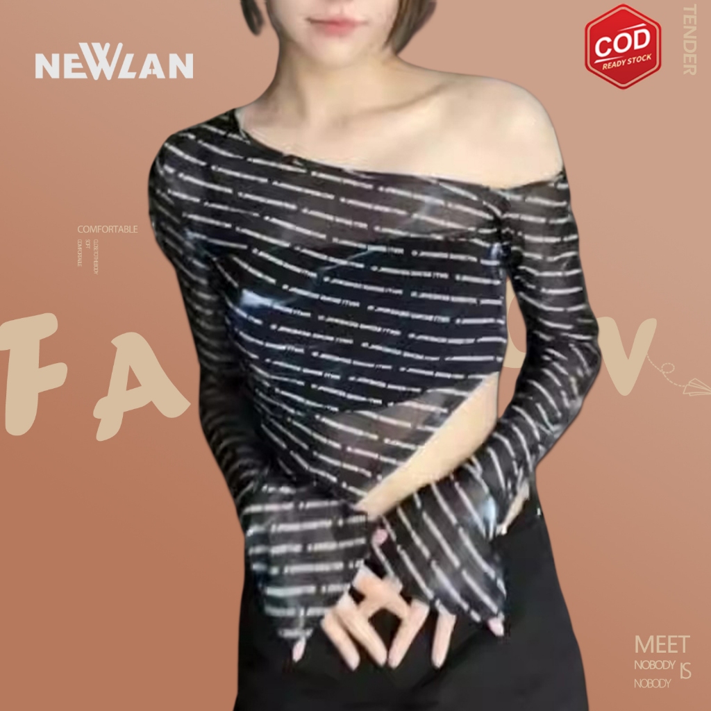 Jual Newlan XF030 Blouse Atasan Crop Top Long Sleeve Off Shoulder Sexy ...