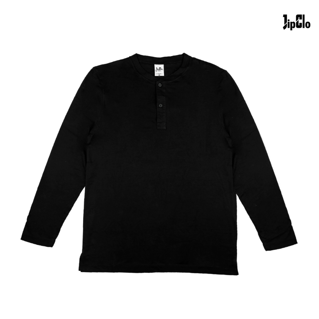 Jual JipClo Kaos Henley Long James Kerah Kancing Hitam Cotton 24s ...