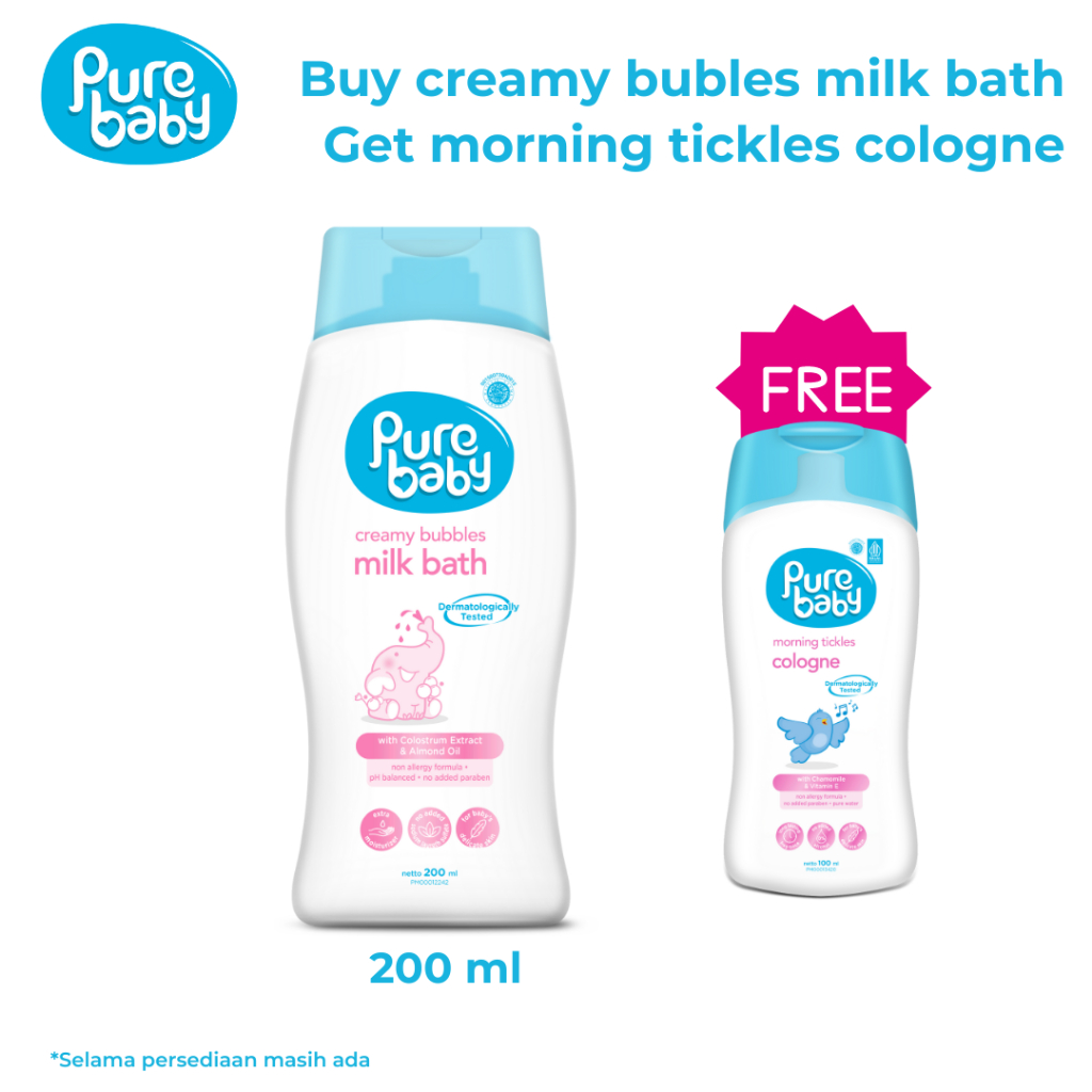 Jual Paket Pure Baby Creamy Bubbles Milk Bath 200ml free Pure Baby ...