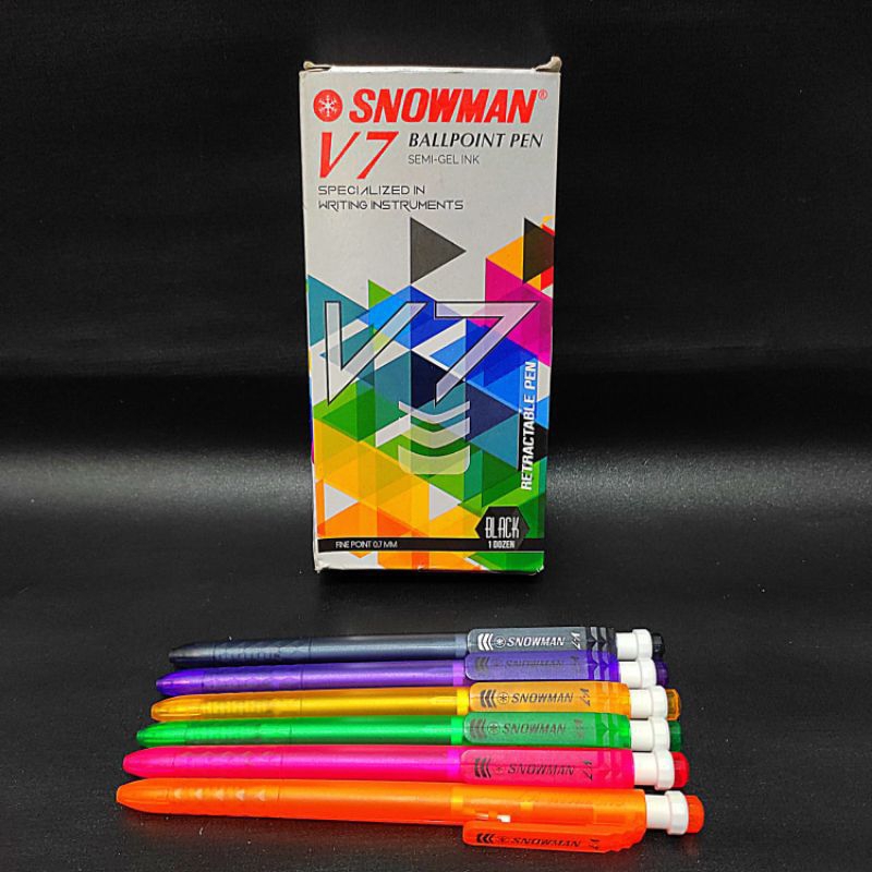 Jual SNOWMAN PEN V-7 CRYSTAL HITAM 1PAK (12pcs) | Shopee Indonesia