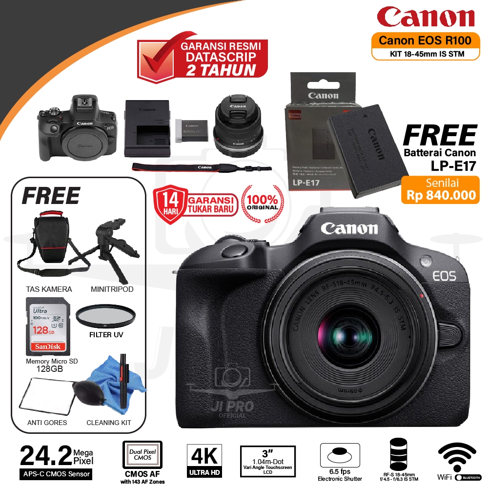 Jual Canon EOS R100 Kit 18-45mm IS STM - Mirrorless Camera R 100 18-45 ...