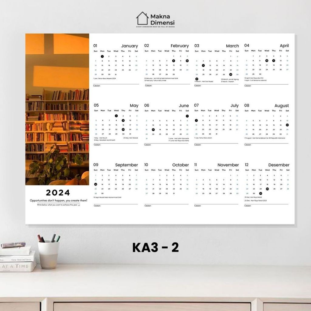 Jual Kalender dinding 2025 A3 aesthetic anti air makna dimensi free ...