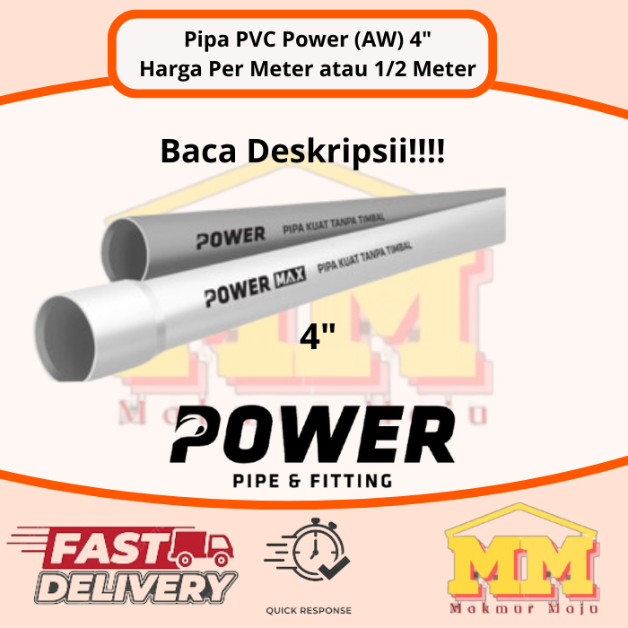 Jual Pipa Paralon PVC 4 inch Power AW Tebal Meteran / Eceran | Shopee ...