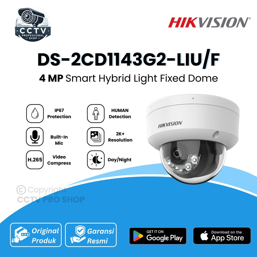 Jual Camera IP Hikvision DS-2CD1143G2-LIU/F 4MP Smart Hybrid Light Fixed Dome | Shopee Indonesia