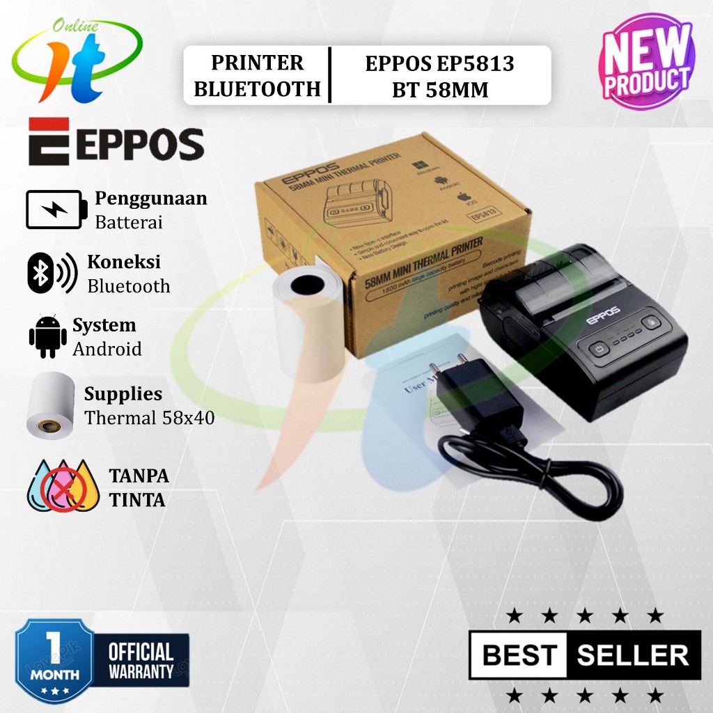 Jual Eppos EP5813 Mini Mobile Printer Bluetooth 58mm Portable EP-5813 EP 5813 RPP02N Cetak Struk ...