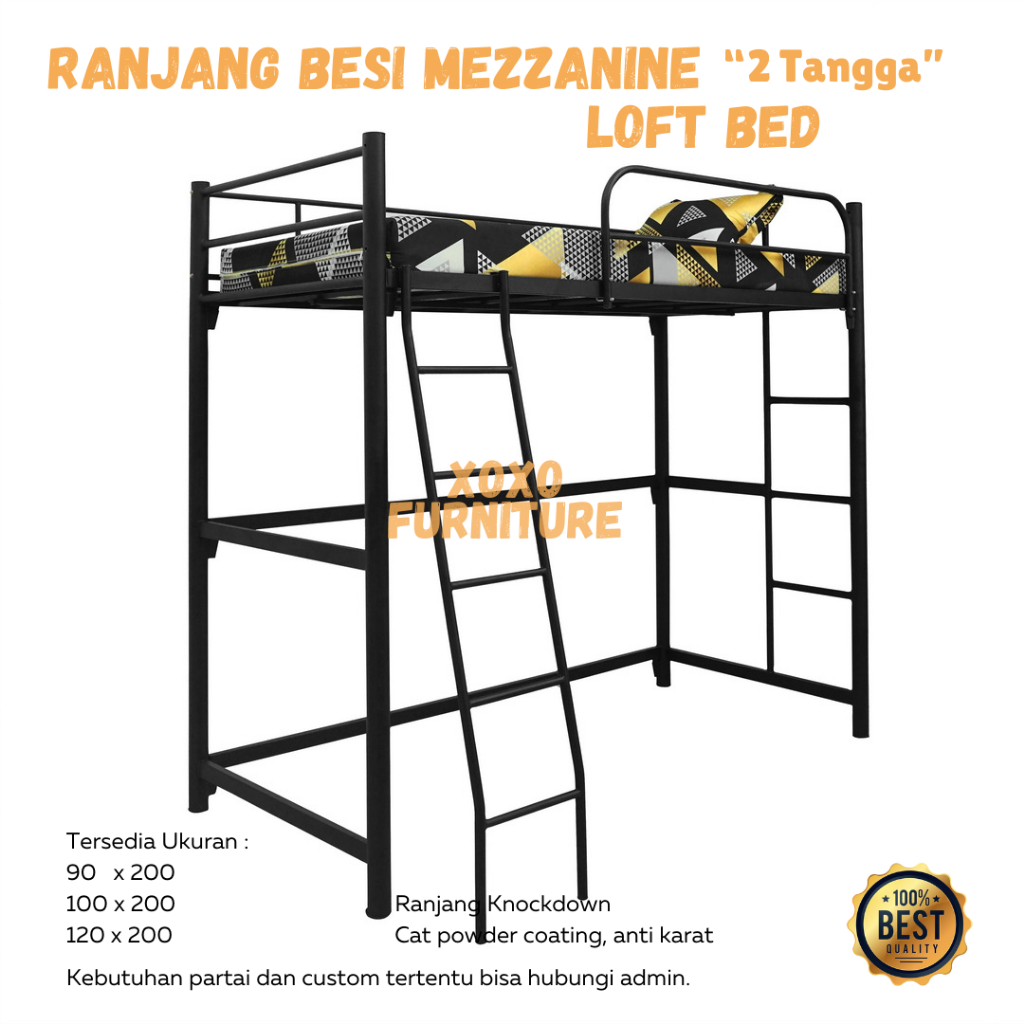 Jual Loft bed Ranjang Susun Mezzanine Besi Minimalis 90x200 100x200 ...