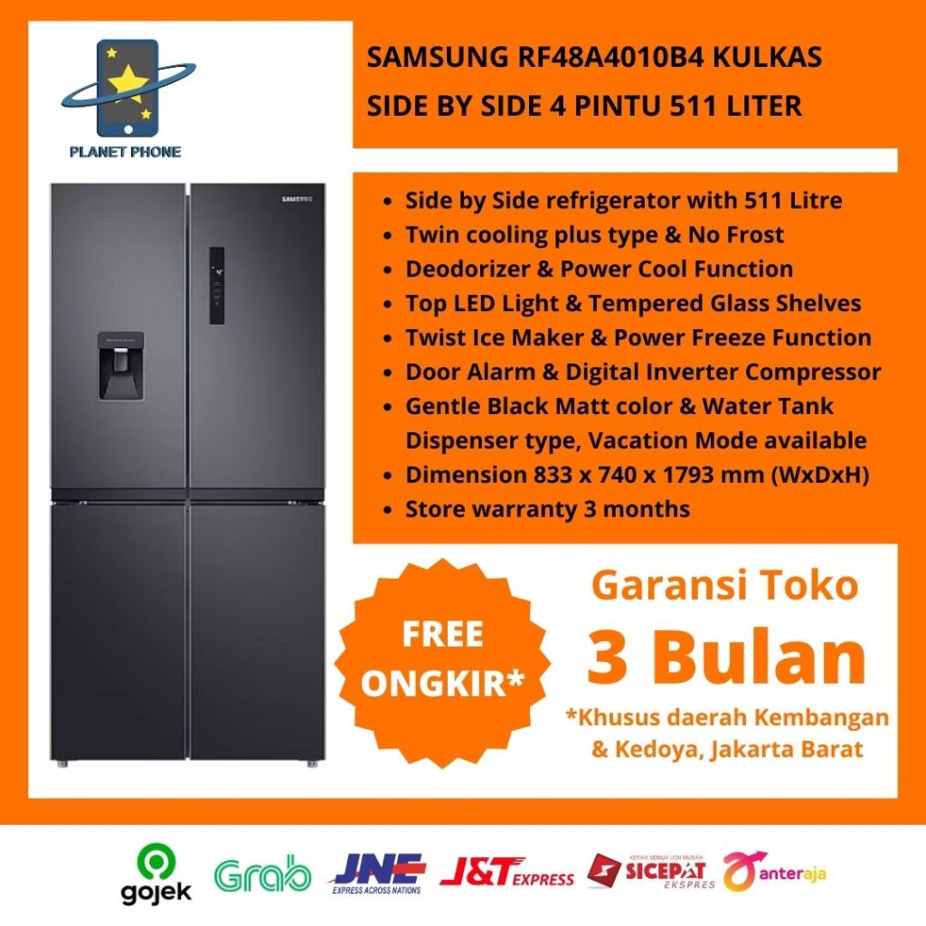 Jual SAMSUNG RF48A4010B4 KULKAS 4 PINTU WITH DISPENSER INVERTER 511 ...