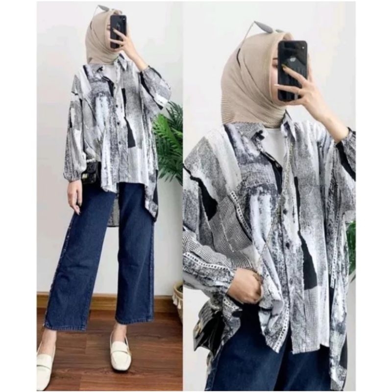 Jual Kemeja Wanita Oversize Rayon Premium Adem Lengan Panjang | Kemeja ...