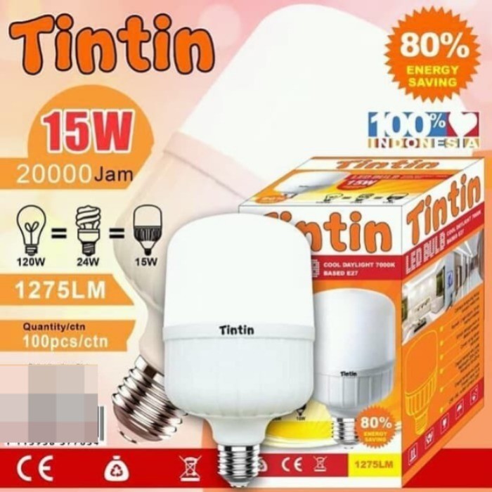 Jual LAMPU BOHLAM/BOLAM TINTIN BULB T LED 15 WATT HEMAT ENERGI | Shopee Indonesia