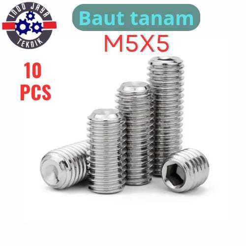 Jual 10 Pcs Baut tanam M5x5 L Stainless M5 x 5 L Set Screw Tanam Tanpa Kepala 304 | Shopee Indonesia